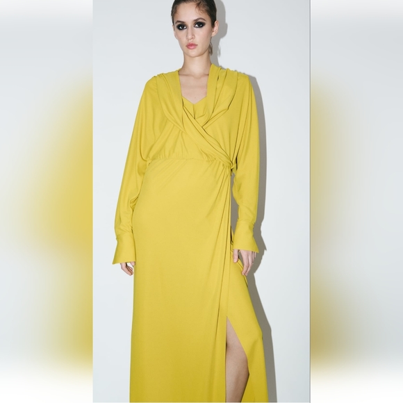 Zara | Dresses | Zara Draped Zw Collection Lemon Color Dress | Poshmark
